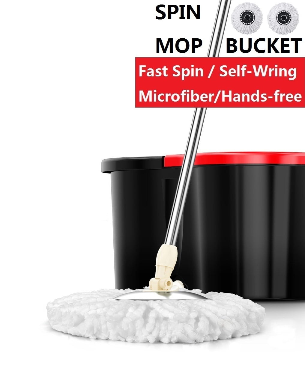 Microfiber Spin Mop, Hands-free Mop and Bucket with Wringer Set, Floor ...
