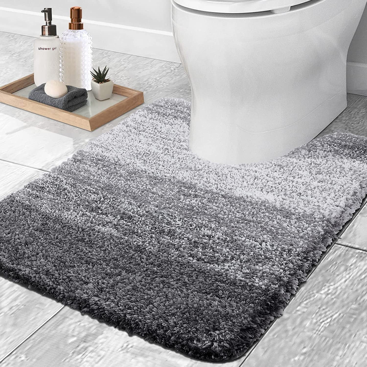 Microfiber Toilet Rugs U-Shaped, Shaggy Soft and Absorbent Bathroom ...
