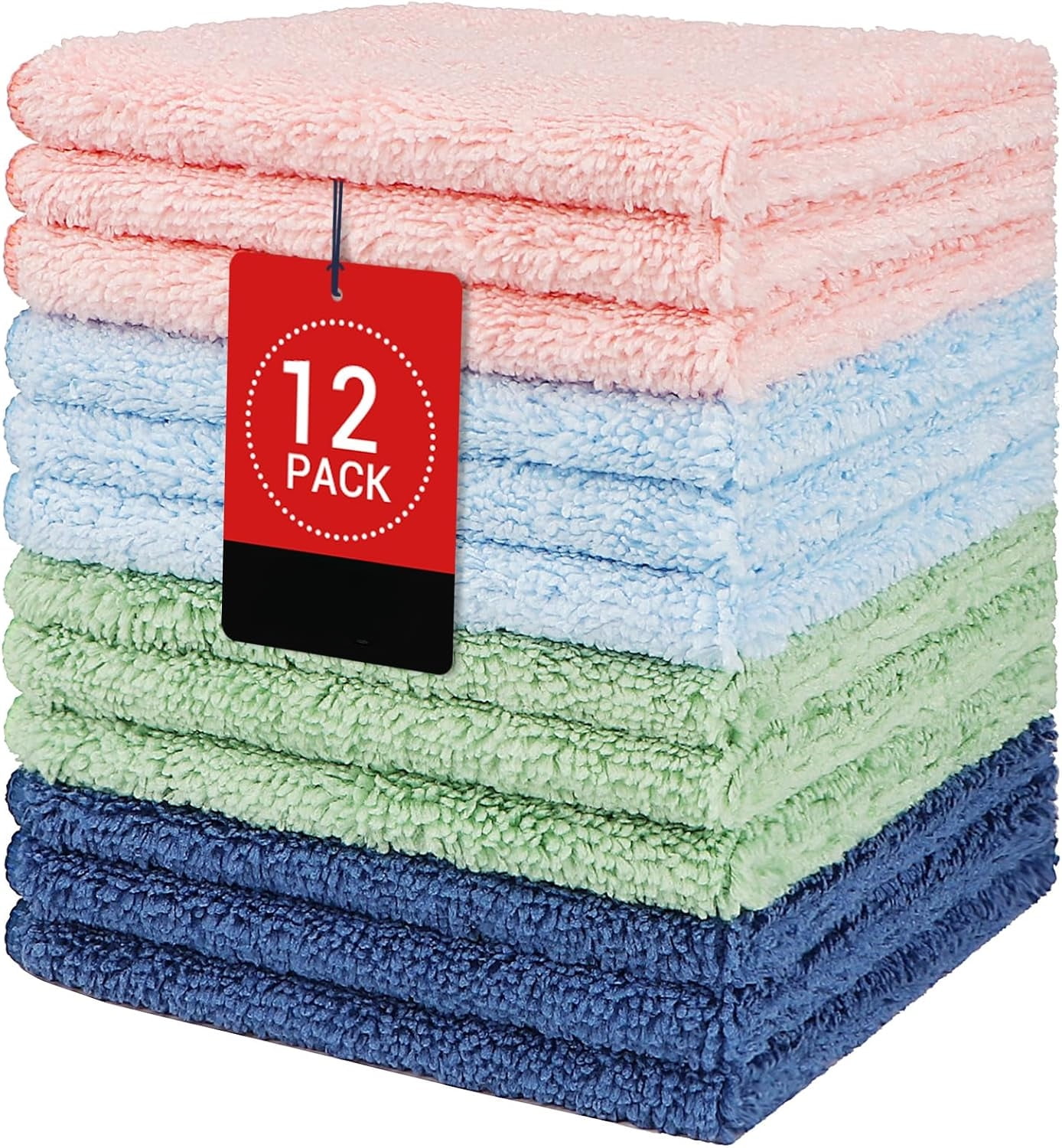 Microfiber Washcloths 12 Pack, Highly Absorbent and Soft Face Towel ...