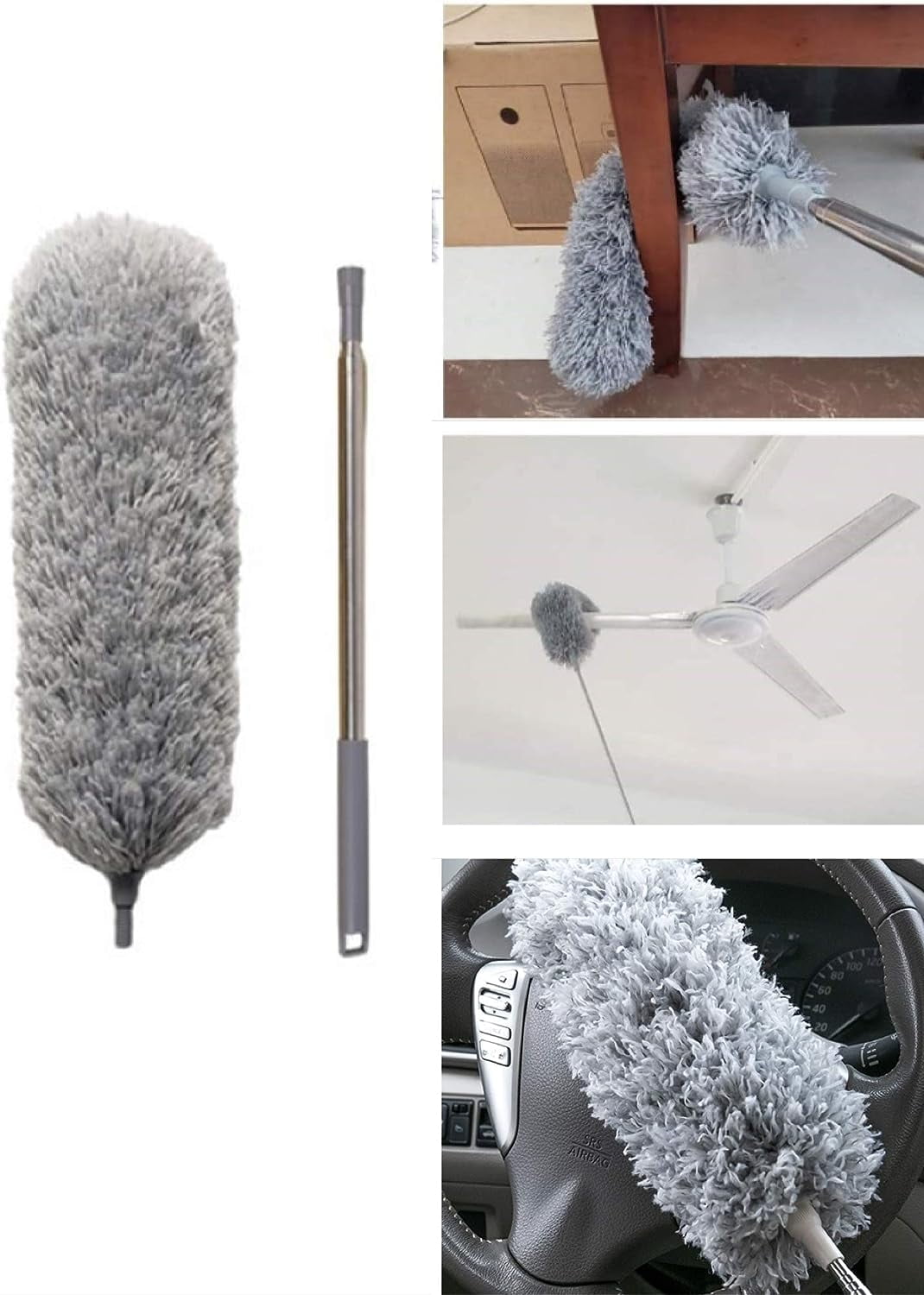 Microfiber feather duster with telescopic rod and bendable corner broom ...