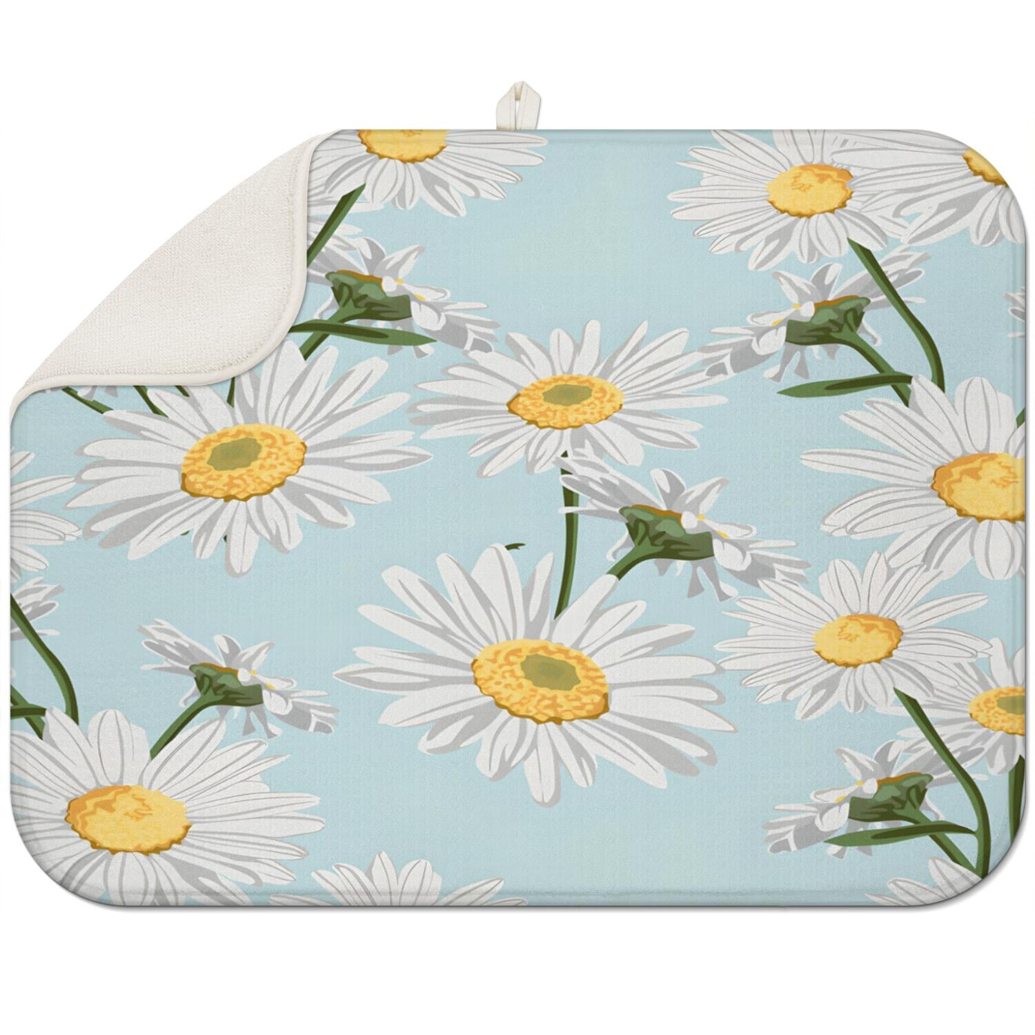 Microfibre Drying Mat for Kitchen Daisy Flower Watercolor Dish Drying ...