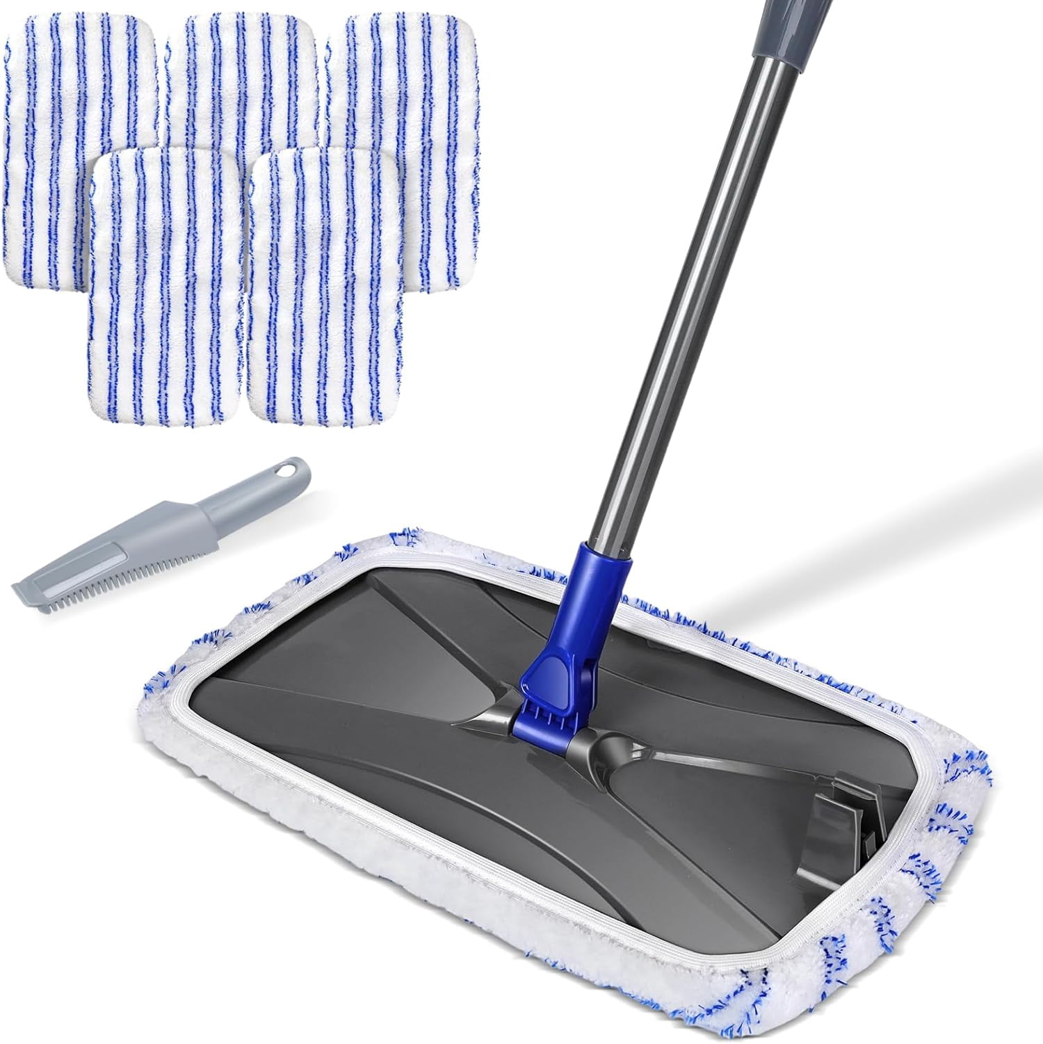 Microfibre Flat Mop, Extended Wet Dry Large Floor Mop with 5 Pads ...