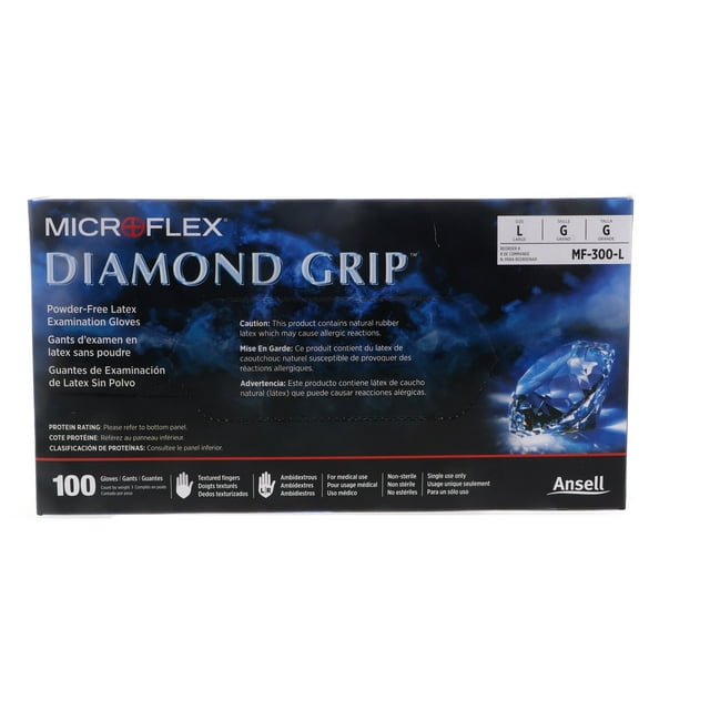 Microflex Diamond Grip Powder-Free Latex Examination Glove, Large ...