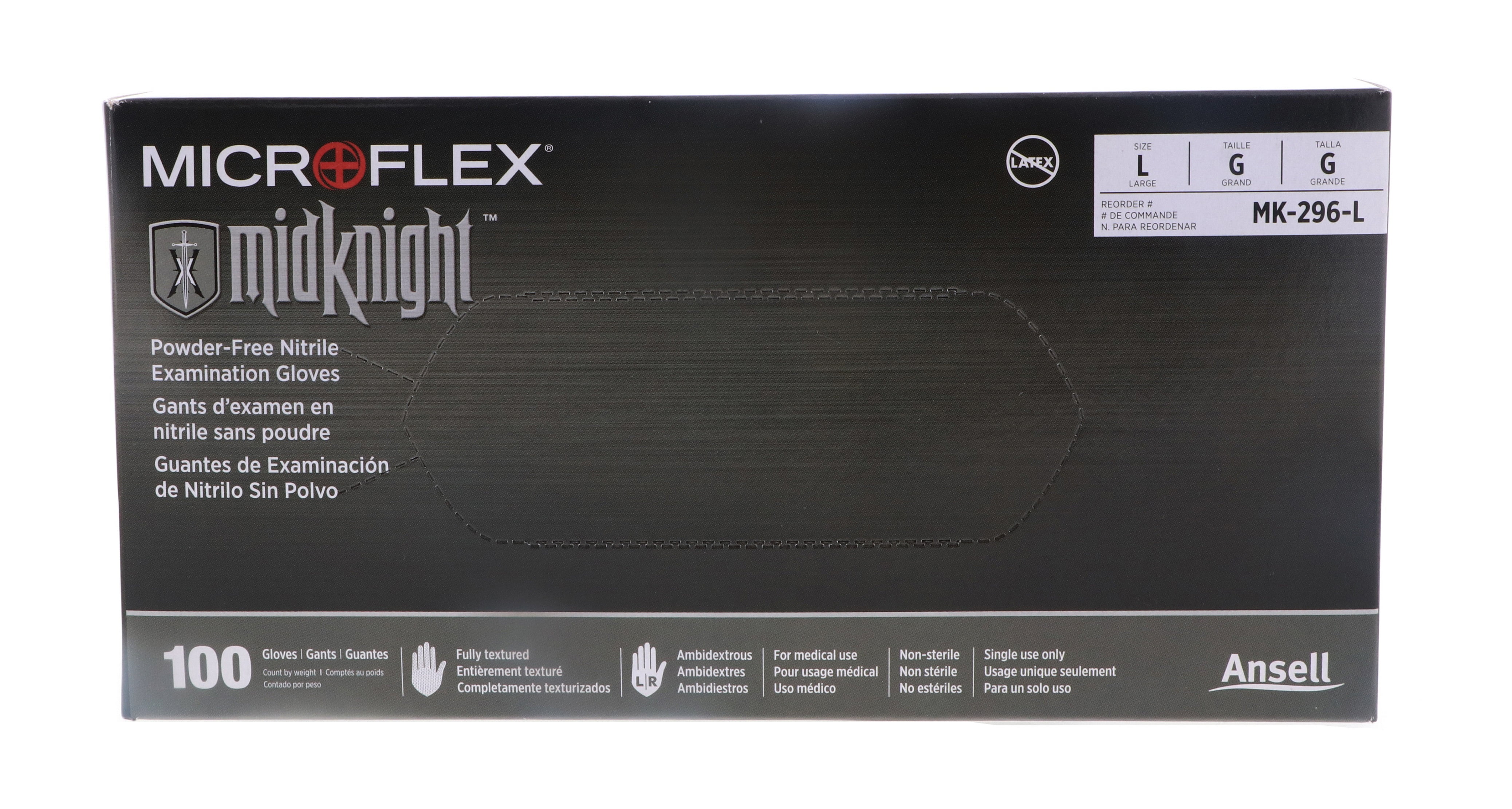 Microflex MidKnight Powder-Free Nitrile Examination Glove, Large, Black ...