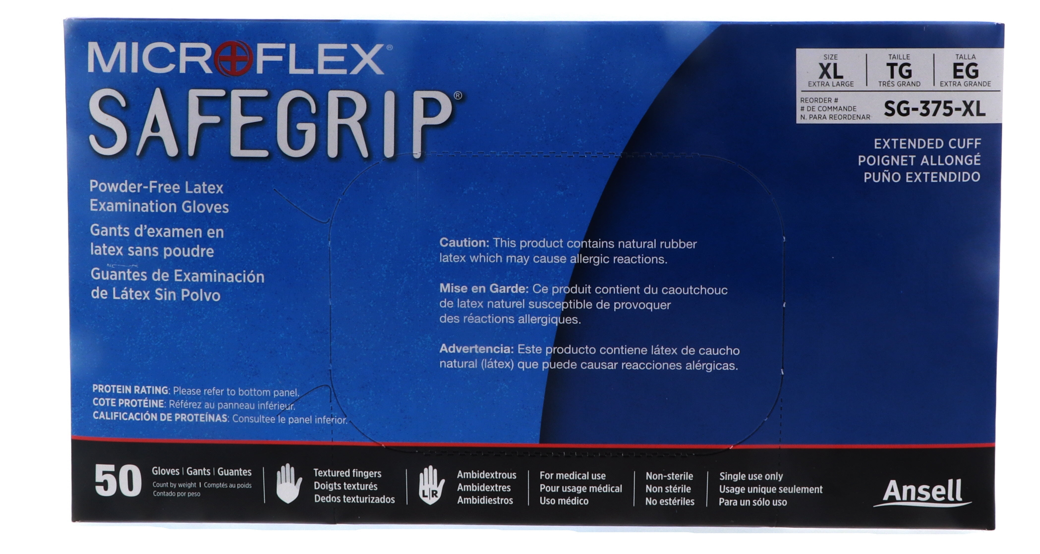 Microflex Safegrip Powder-Free Latex Examination Glove, XL, Blue (50pcs ...