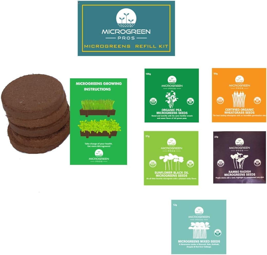 Microgreens Seeds Assortment 5 Pack Refill Pre-Measured Soil Seed. Use ...