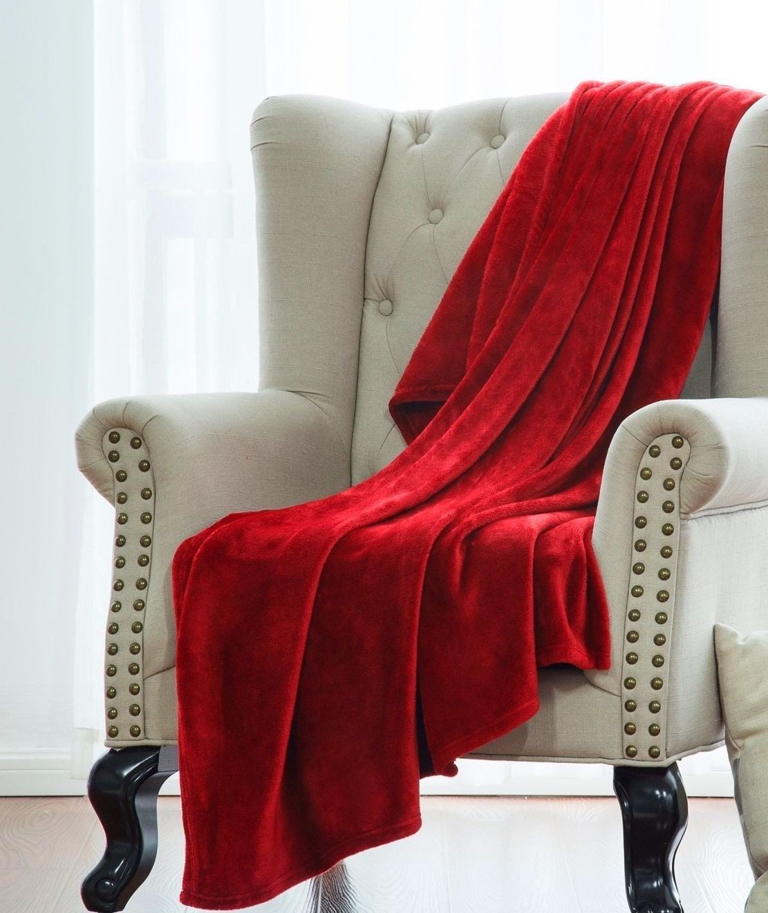 "Microlight Cozy Soft Polyester Plush Solid Fleece Throw Blanket, Red ...