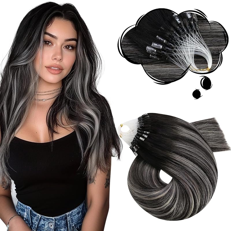 Microlink Hair Extensions Human Hair Jet Black Micro Link Hair ...