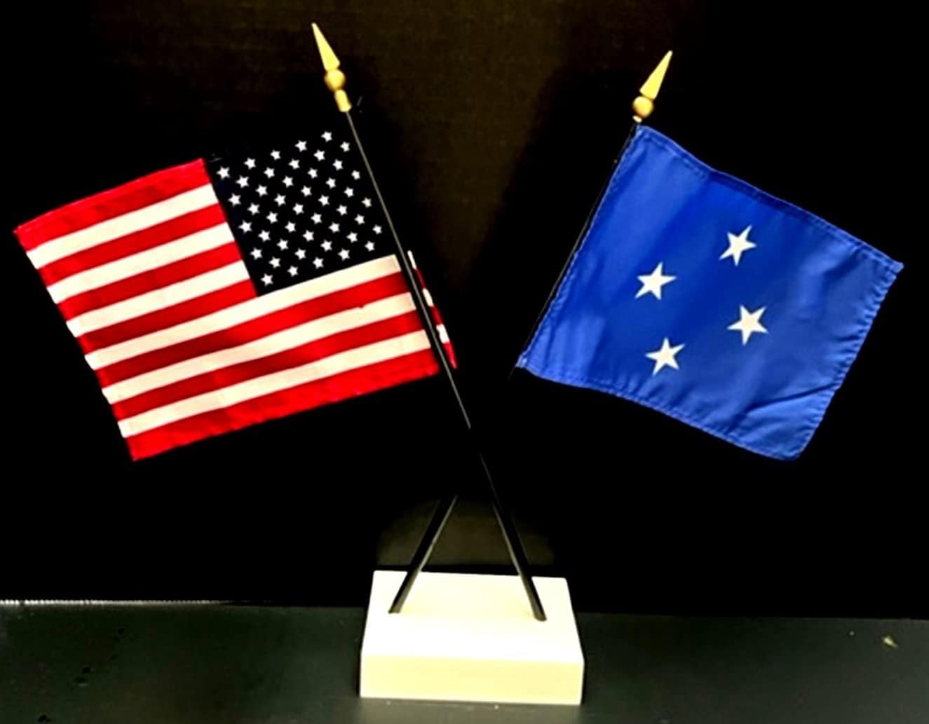 Micronesia Desk Flag Set; Contains One USA and One Country Flag with a ...