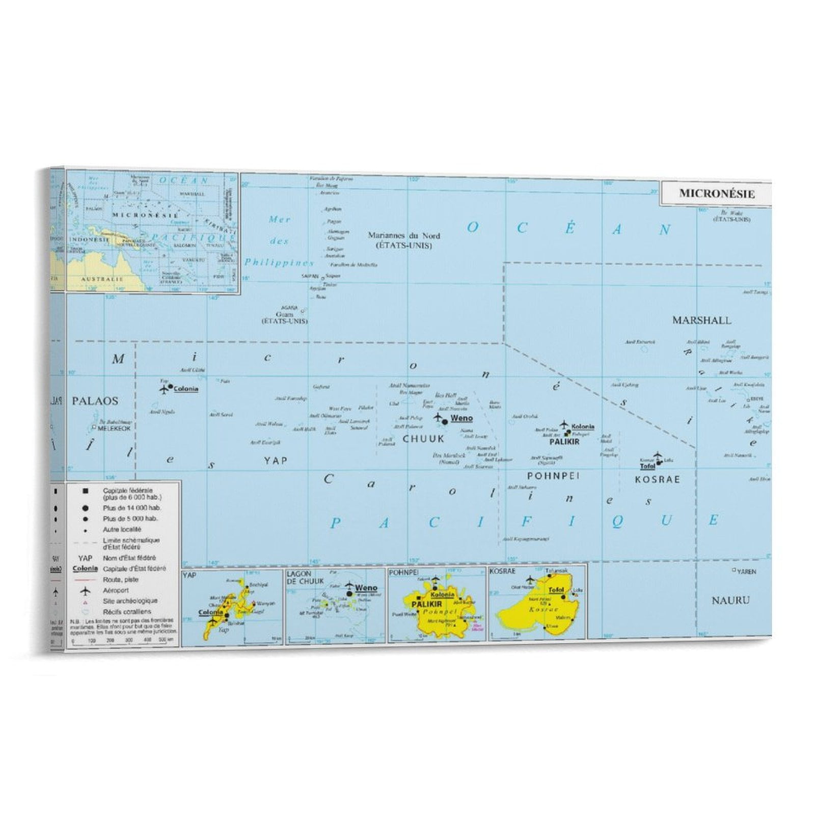 Micronesia Map Posters Canvas Art Poster and Wall Art Picture Print ...