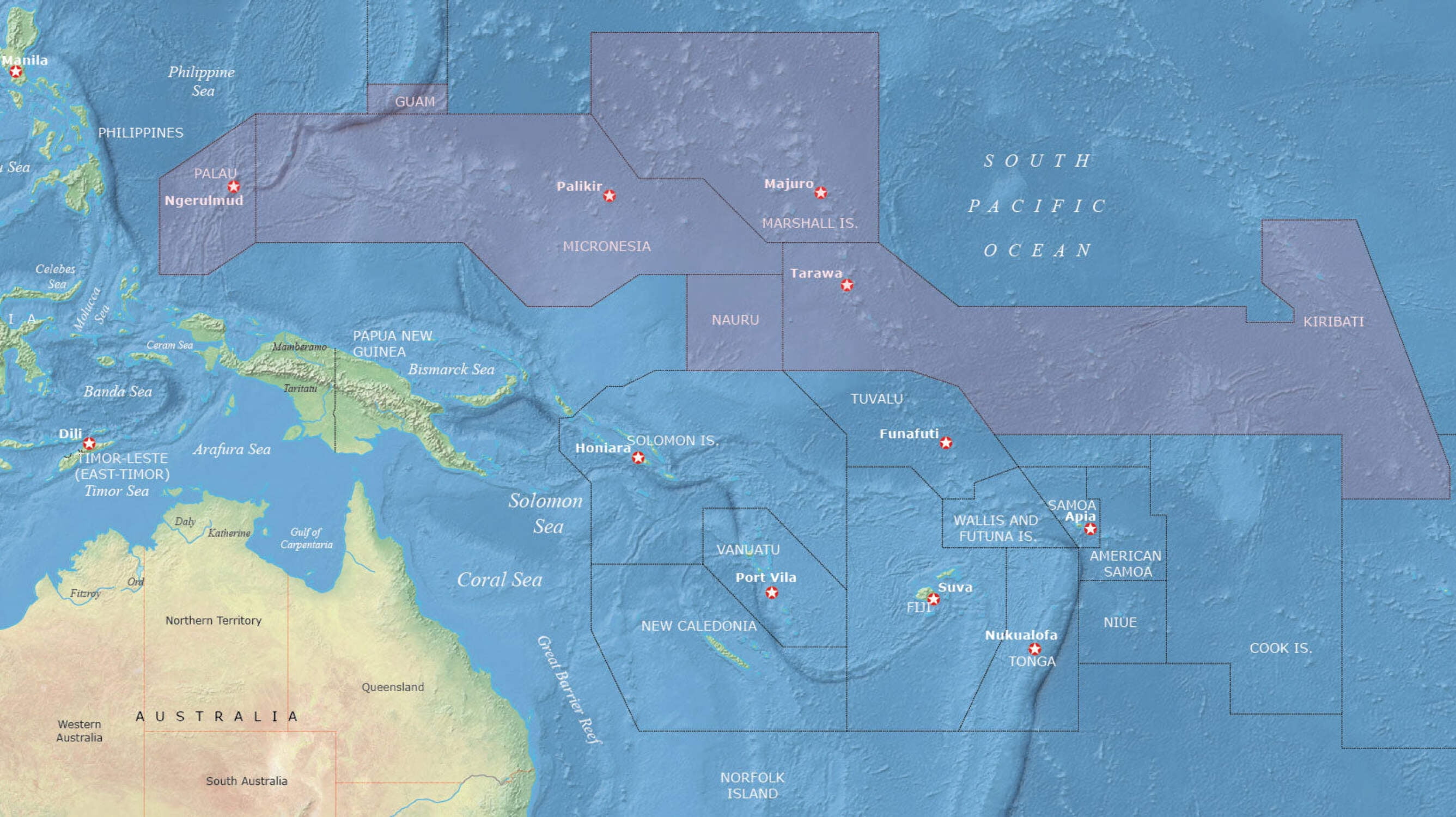 Micronesia Physical Map GLOSSY POSTER PICTURE PHOTO PRINT BANNER ...