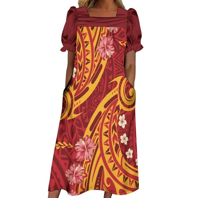 Micronesian Dress Mumu Ladies Polynesian Dress Casual Pocket Design ...