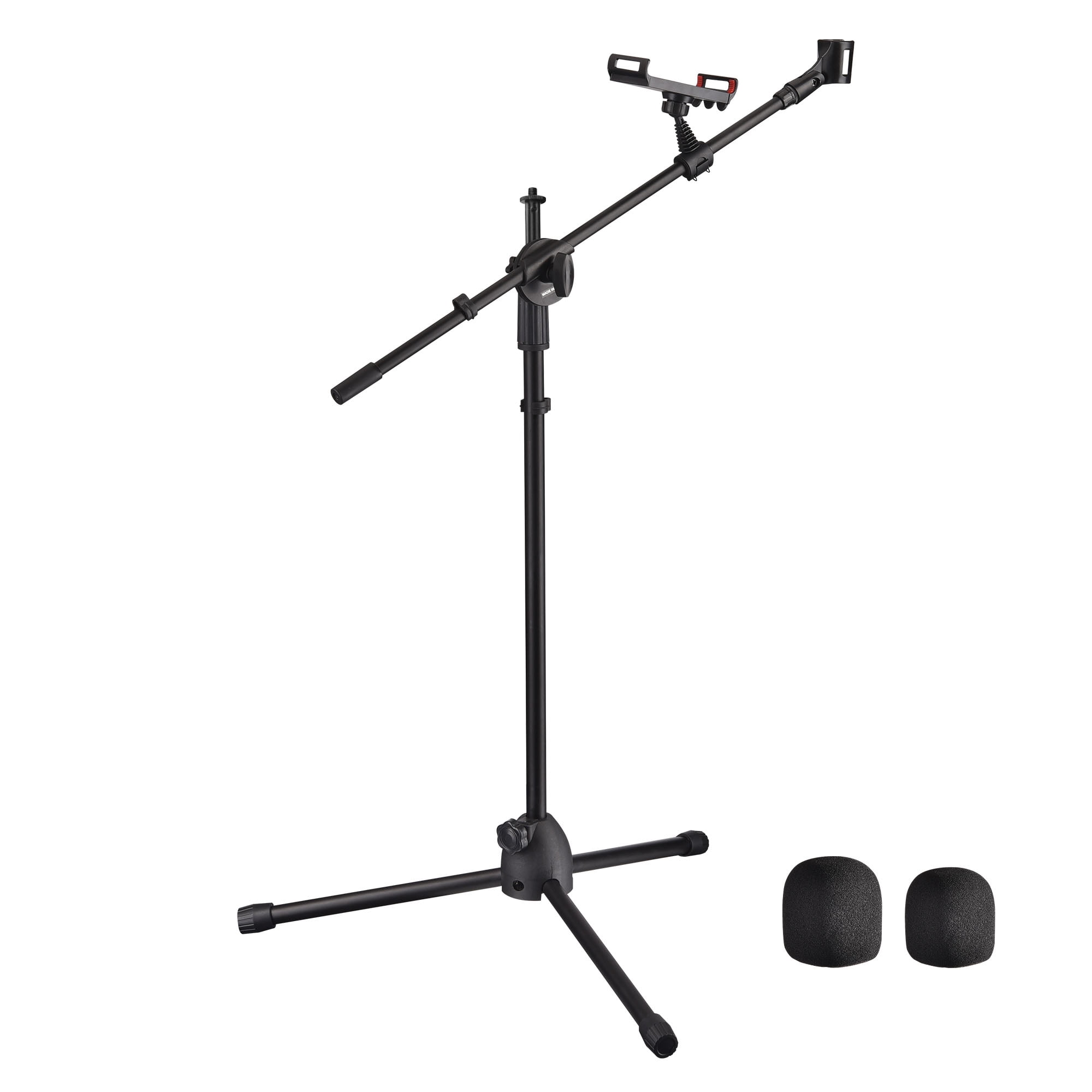 Adjustable Microphone Boom Arm Stand with Foldable Tripod, Phone Holder ...