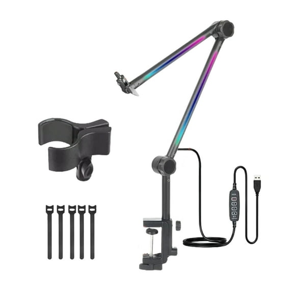 Microphone Boom Arm with Light Multi Direction Adjustable Desktop Mic ...