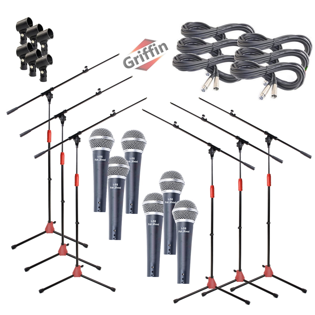 Microphone Boom Stand (Griffin 6 Pack) with Cardioid Vocal Microphones ...