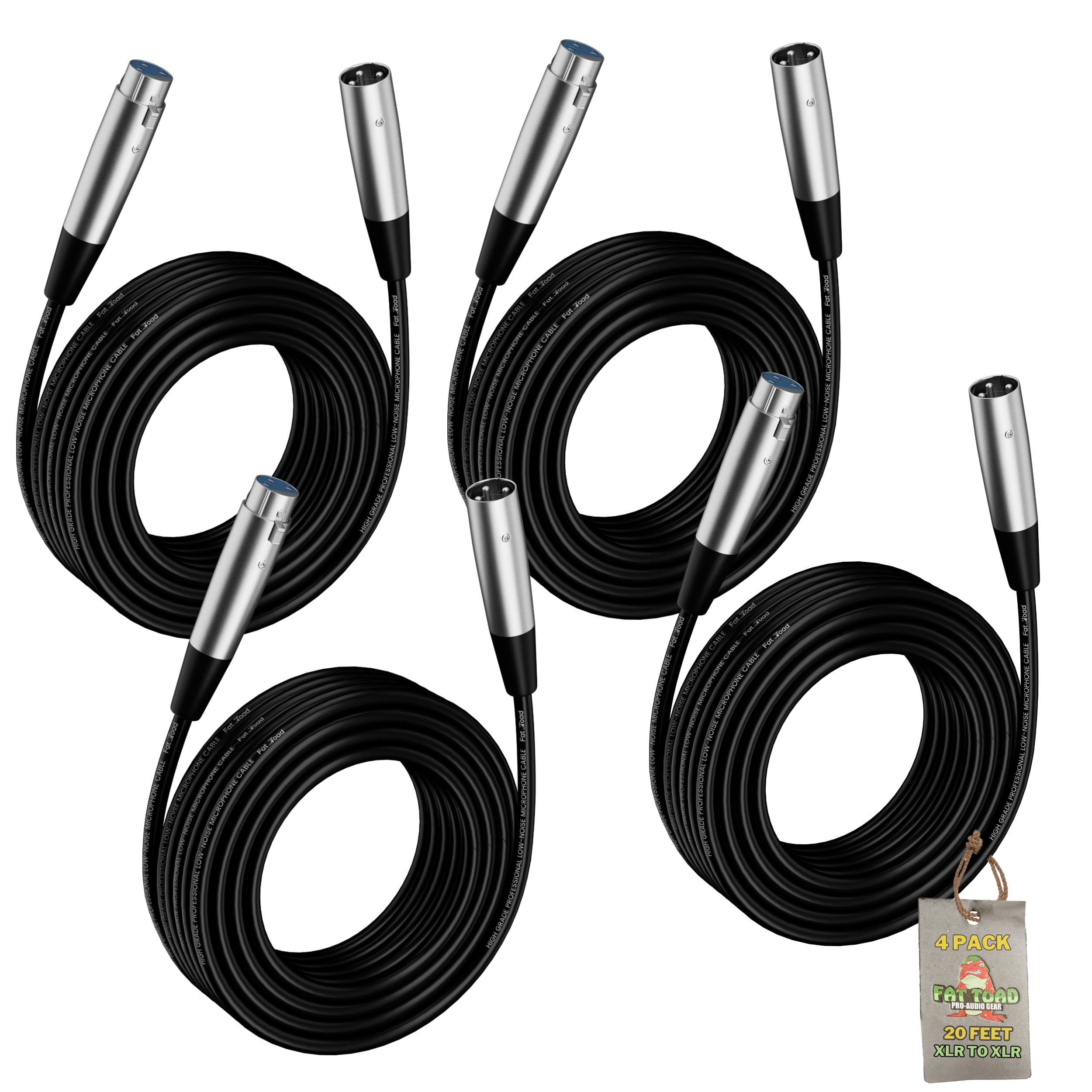 Microphone Cables by Fat Toad (4 Pack) 20ft Pro Audio XLR Mic Cord ...