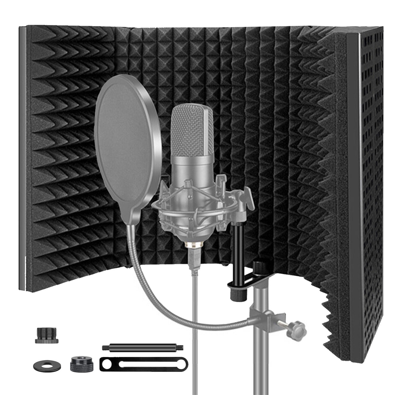 Microphone Isolation Shield Foldable with 3/8" and 5/8" Mic Threaded ...