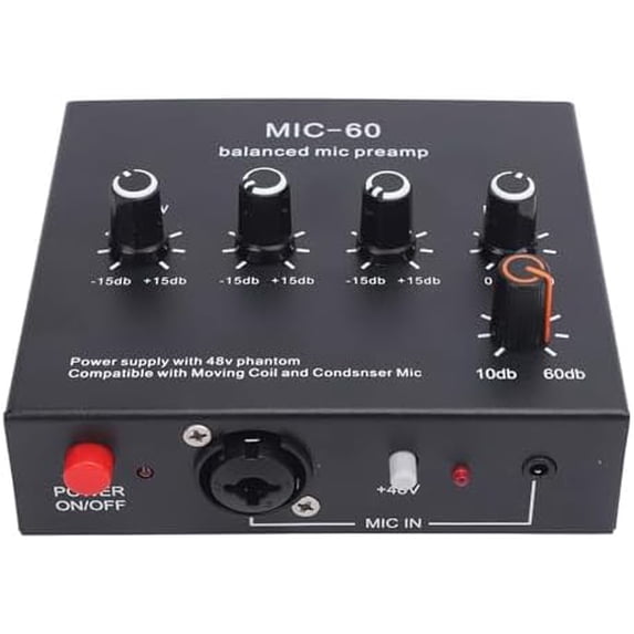 Microphone Preamp Gain Mic Booster, 48V XLR Balanced Dynamic and ...