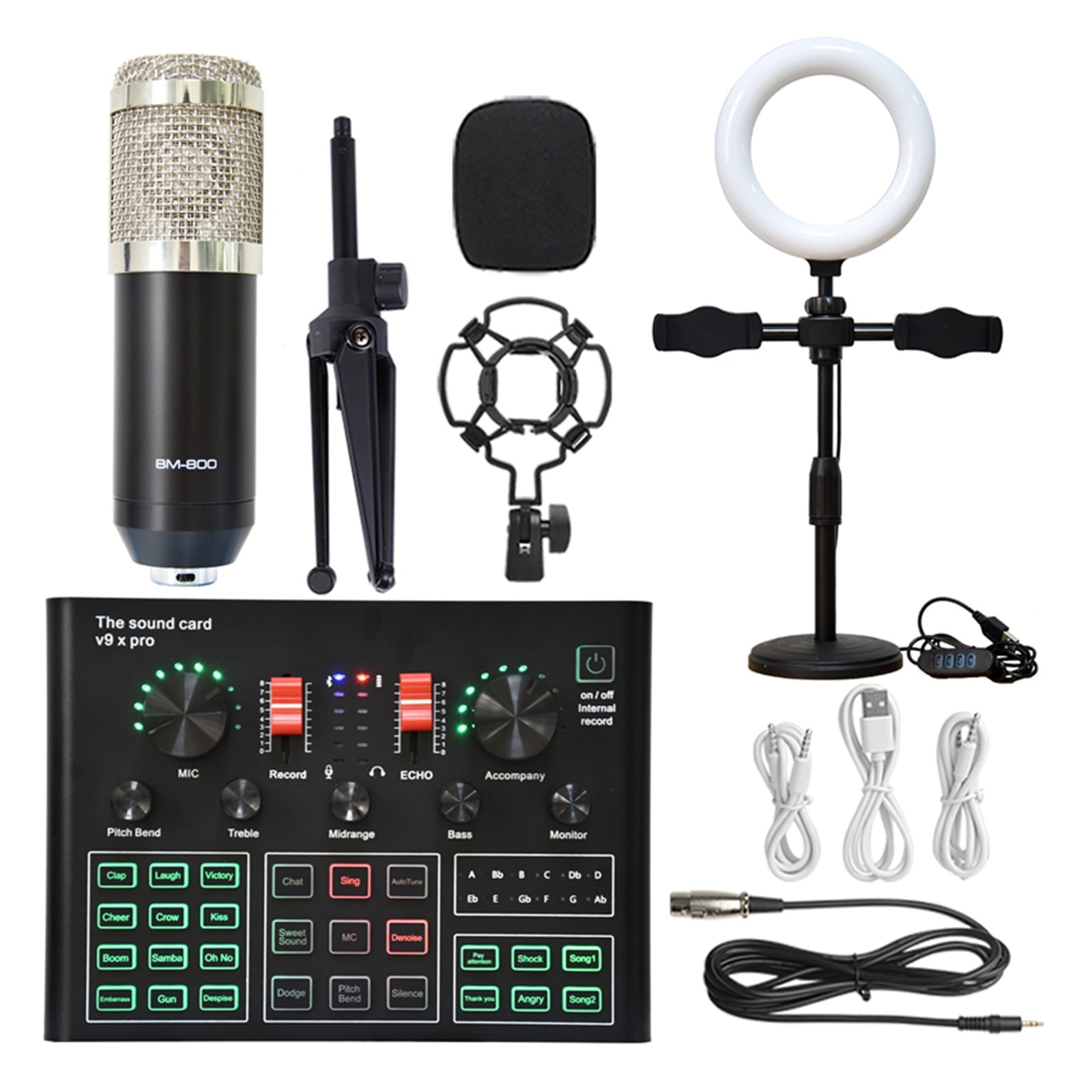 Microphone Ring Fill Light Tripod Mic Kit With Live Sound Card Wireless ...