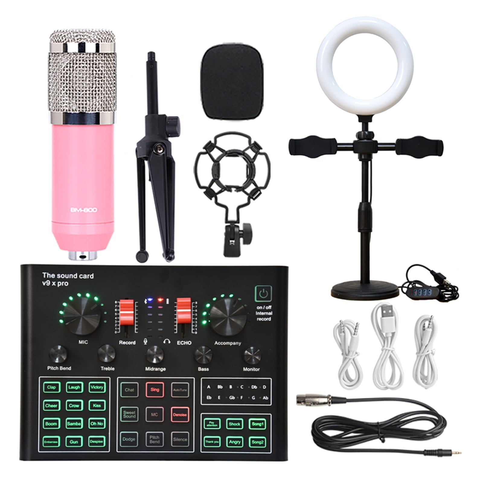 Microphone Ring Fill Light Tripod Mic Kit With Live Sound Card Wireless ...