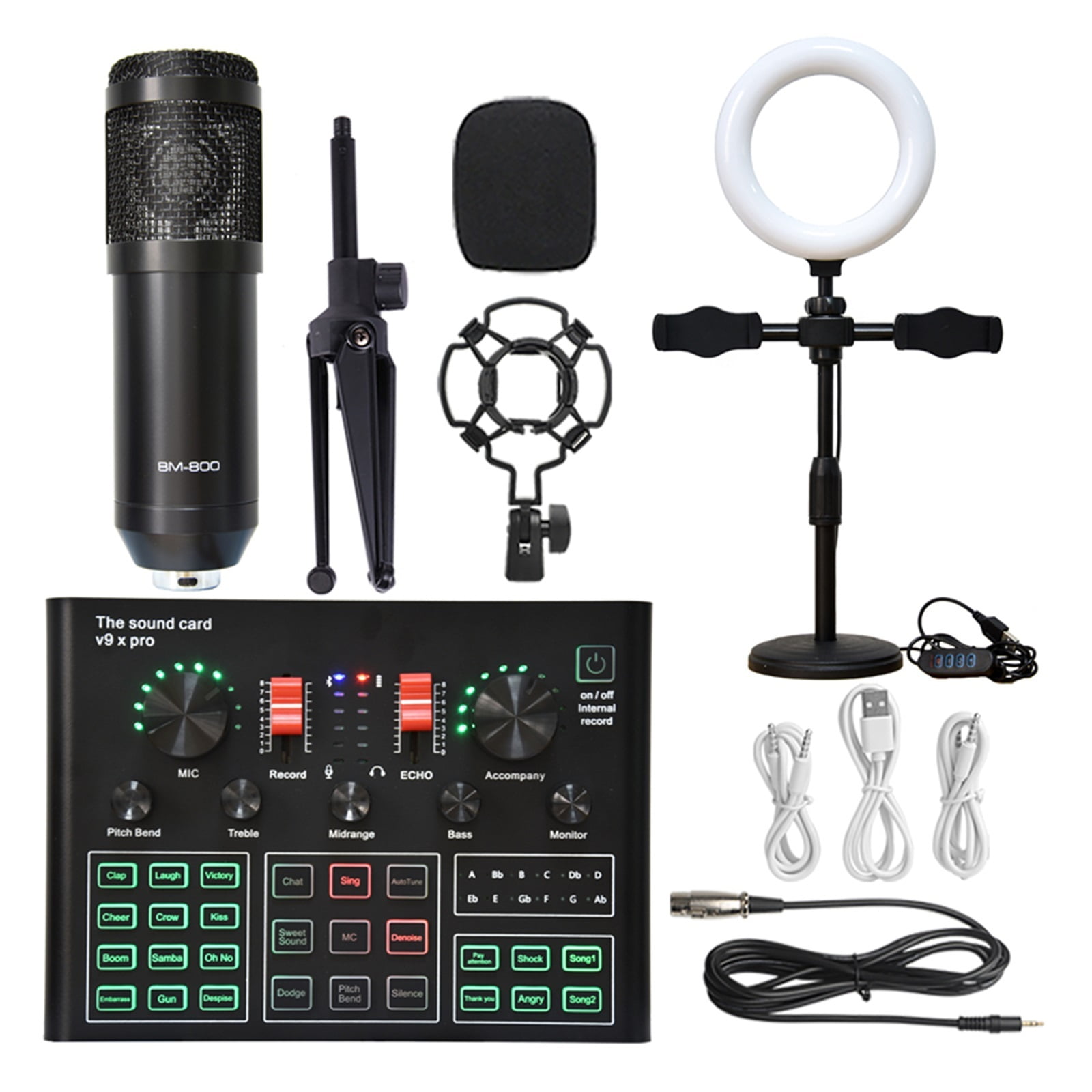 Microphone Ring Fill Light Tripod Mic Kit With Live Sound Card Wireless ...