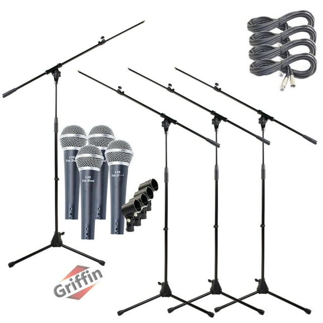 Microphone Stand with Telescoping Boom Arm, 20 Ft XLR Cable (Pack of 4 ...