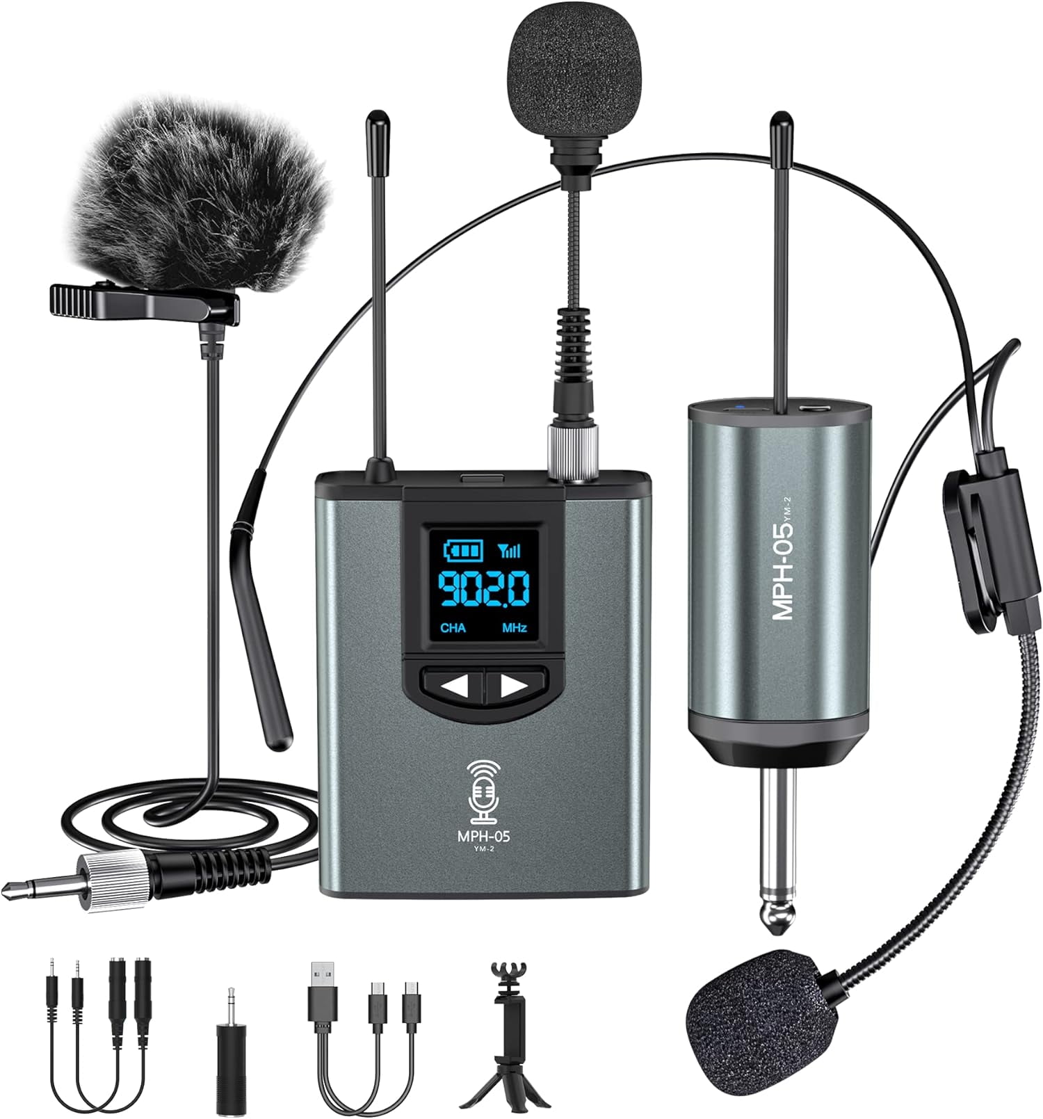 Microphone System Headset/Stand/Lavalier Mic with Bodypack Transmitter ...