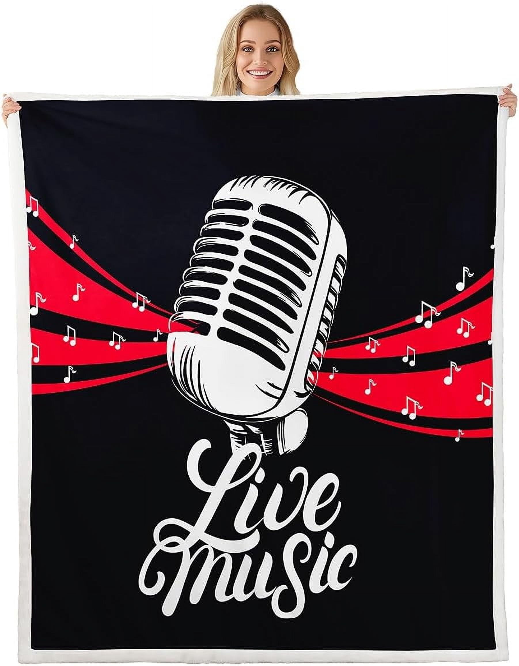 Microphone Throw Blanket - Music Themed Fleece Sherpa with Musical ...