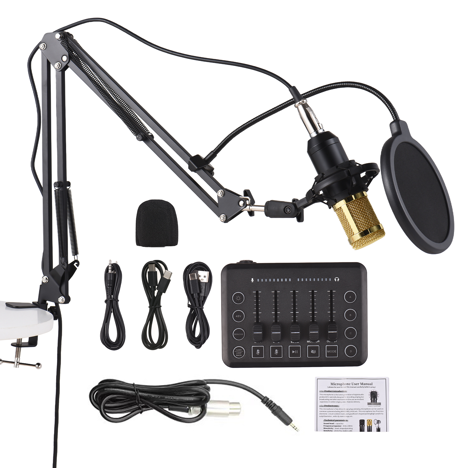 Microphones,Bundle Condenser Mic Sound Kit Mic With 48v And Play Voice ...