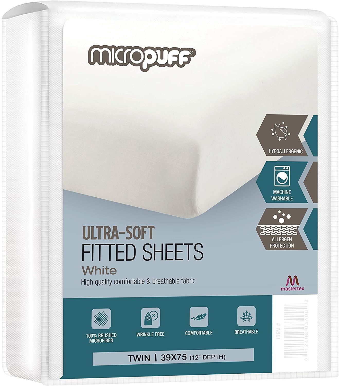 Micro Puff Microfiber Twin Fitted Sheet, Hypoallergenic, 39x75x12 ...
