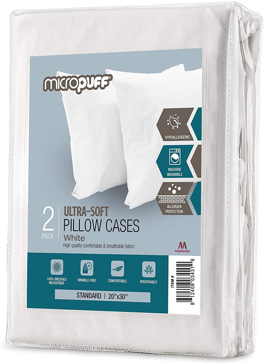 Micropuff White Pillow Cases, Soft Brushed Microfiber & Wrinkle Free ...