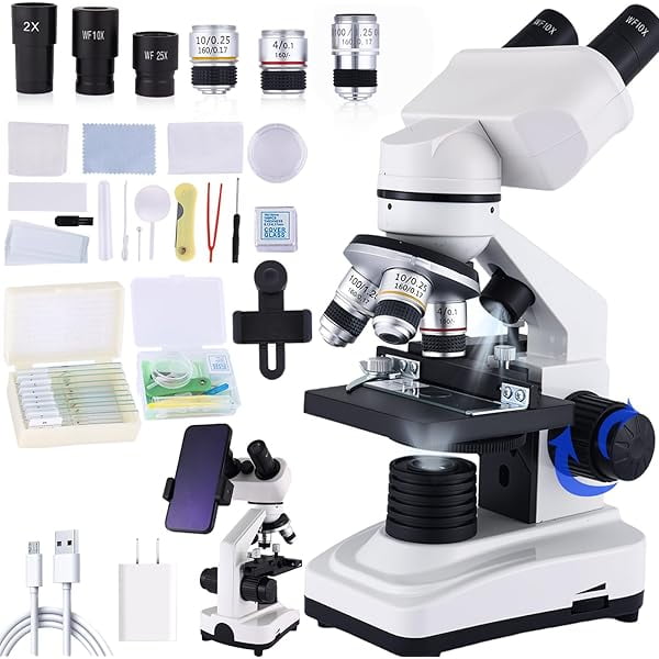 Microscope 40X-2500X Binocular Microscope Wf10X And Wf25X Eyepieces ...