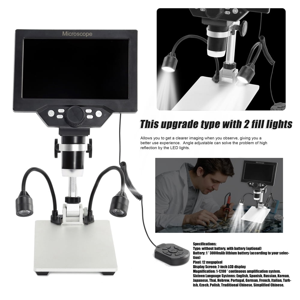 Lab Microscope, 7 LCD, 1-1200x Magnification, 12MP - Walmart Business ...