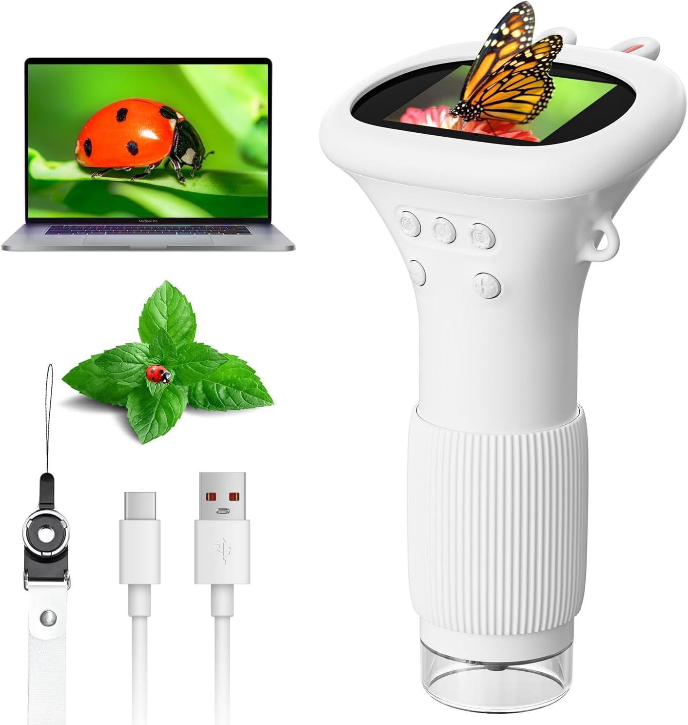 Microscope for Kids, 1000X Zoom Ahalfcit Handheld Microscope with 2 ...
