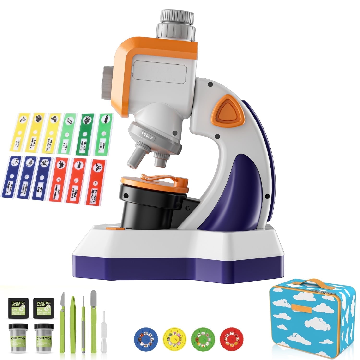 Microscope for Kids, 2-in-1 Microscope Projector, 1200x Microscope Kit ...