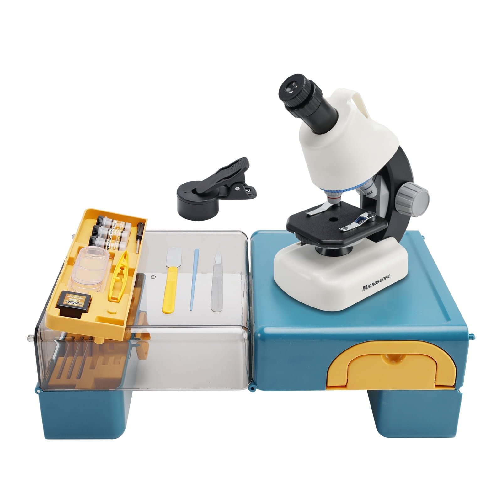 Microscope Kits Toy 100X-1200X Foldable Table Portable Box Slides LED ...