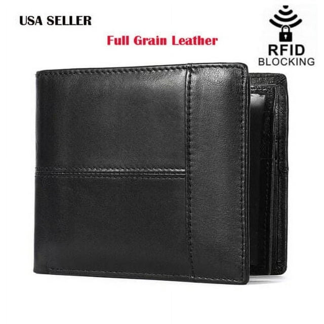 Microseven Men's Genuine Leather RFID Blocking Bifold Wallet with ...
