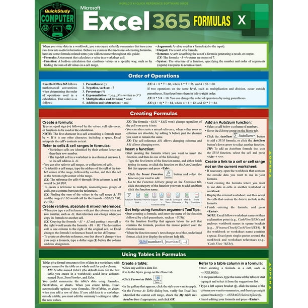 Microsoft Excel 365 Formulas : a QuickStudy Laminated Reference Guide (Edition 1) (Other ...