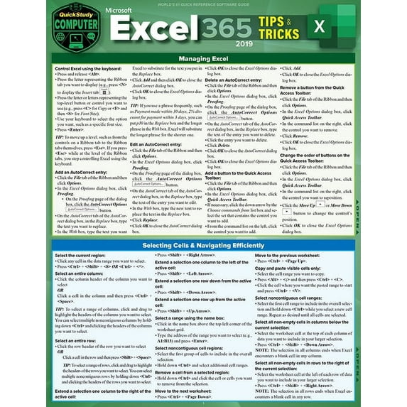 Microsoft Excel 365 Tips & Tricks - 2019 : a QuickStudy Laminated Software Reference Guide ...