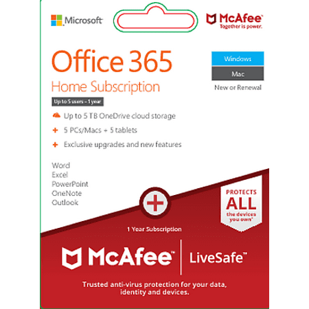 Microsoft Office 365 & McAfee LiveSafe Bundle Pack Gift Card – [Digital ...