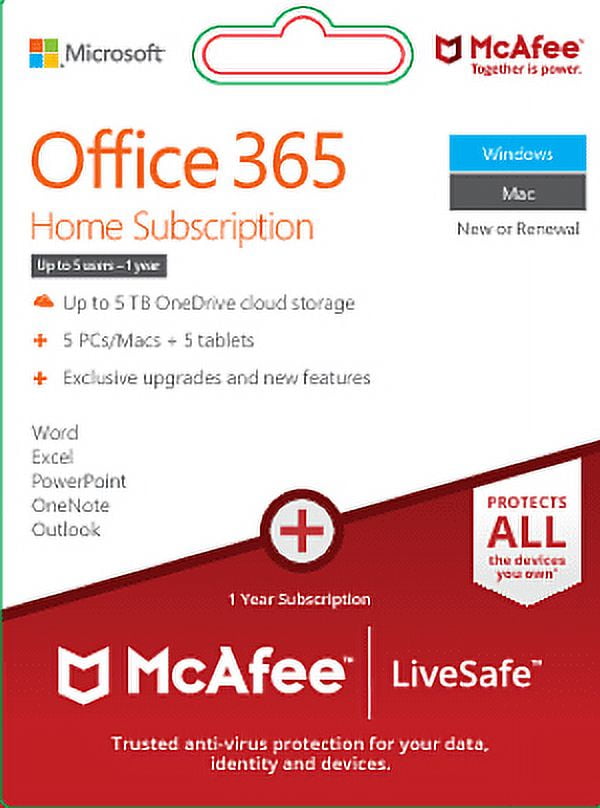 Microsoft Office 365 & McAfee LiveSafe Bundle Pack Gift Card - [Digital ...
