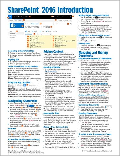 Pre-Owned Microsoft SharePoint 2016 Introduction Quick Reference Guide - Windows Version (Cheat ...