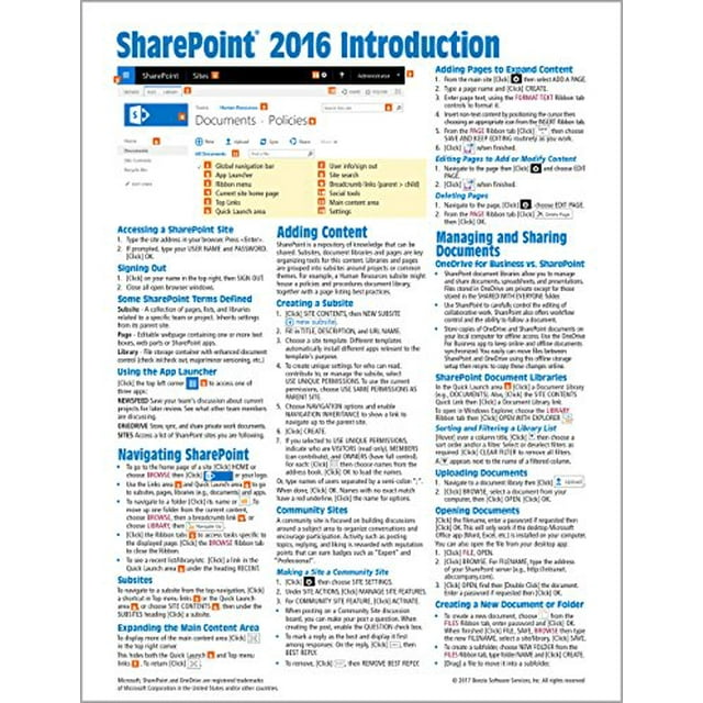 Pre-Owned Microsoft SharePoint 2016 Introduction Quick Reference Guide ...