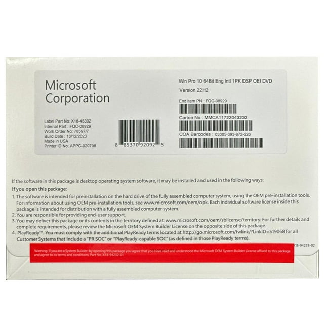 Microsoft Windows 10 Professional 64 -bit OEM | DVD with License Key ...