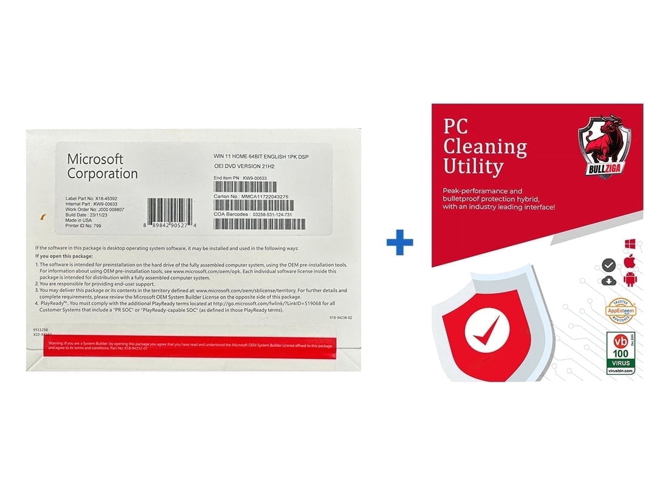 Microsoft Windows 11 Home 64-Bit (DVD) + Bullziga PC Cleaner – 1-Year ...