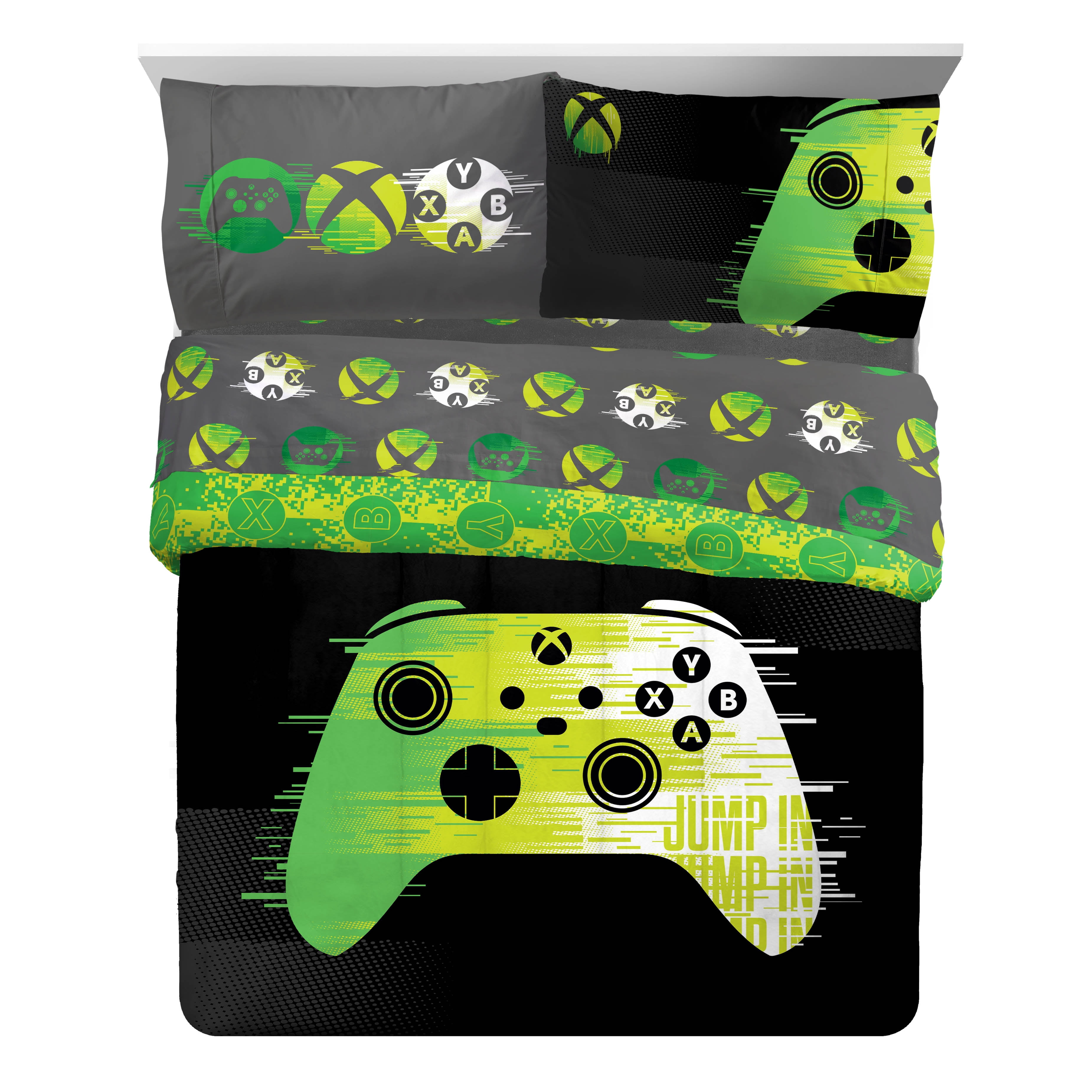 Microsoft Xbox Green & Black 7 Piece Full Bed Set w/ Sham, 100% ...