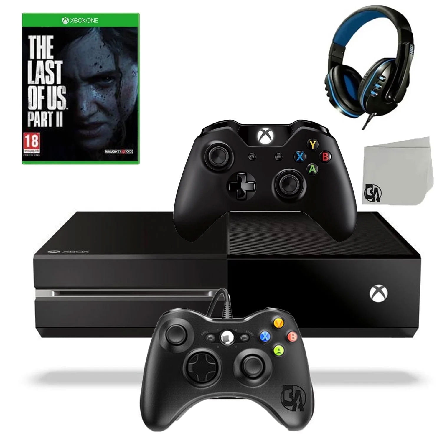 Microsoft Xbox One Original 500GB Gaming Console Black Headset 2 Controller Included With The Last of Us Part II Game BOLT AXTION Bundle Used