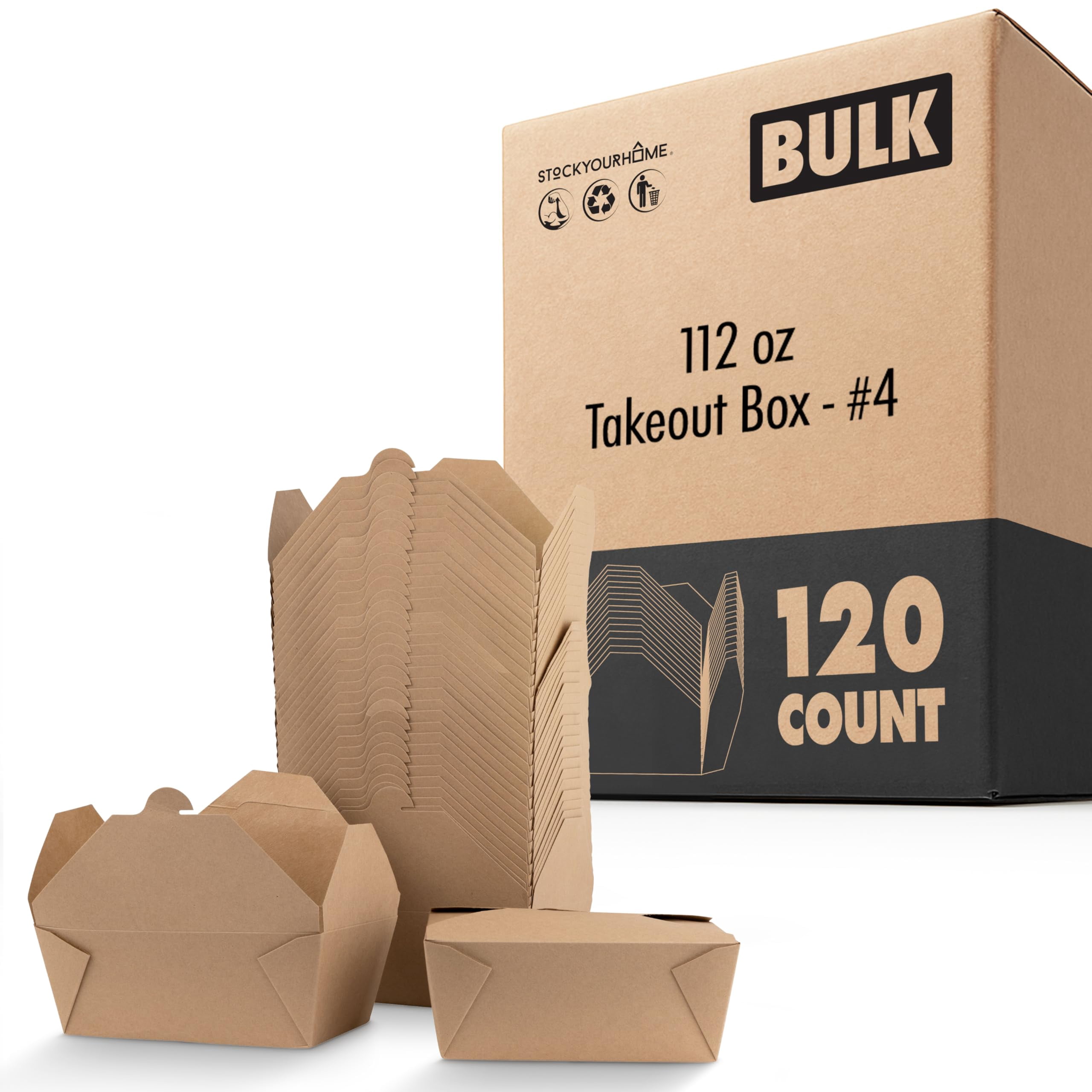 Microwavable Brown Take Out Boxes 112 oz (120 Pack) Disposable Food ...