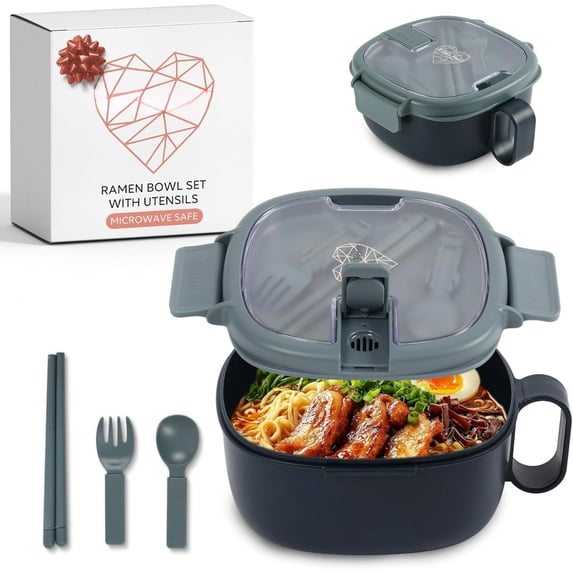 Microwavable Ramen Bowl Cooker with Lid - Leakproof Noodle Contner with ...