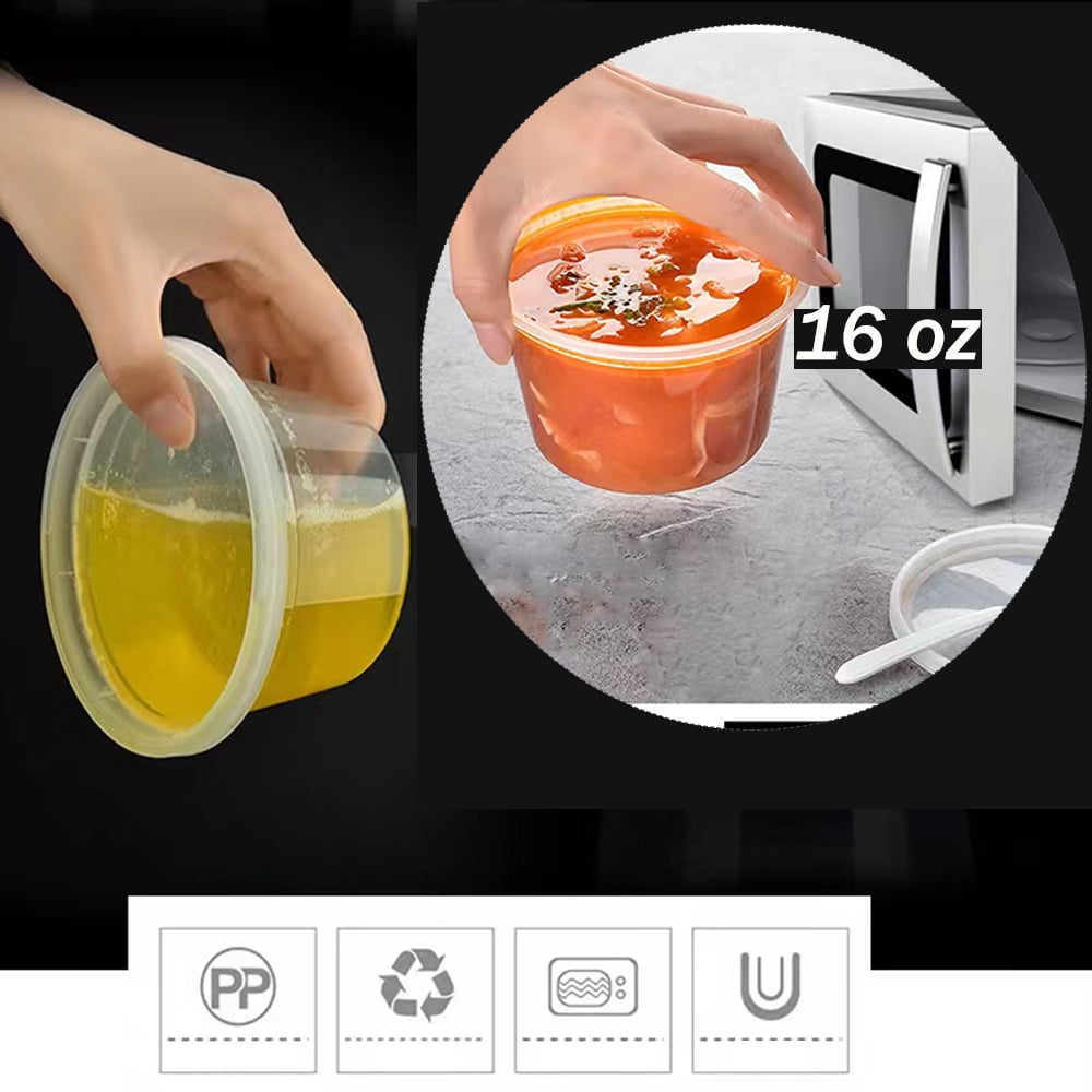 Microwavable Translucent Plastic Deli Container and Lid Pack 16 OZ ...